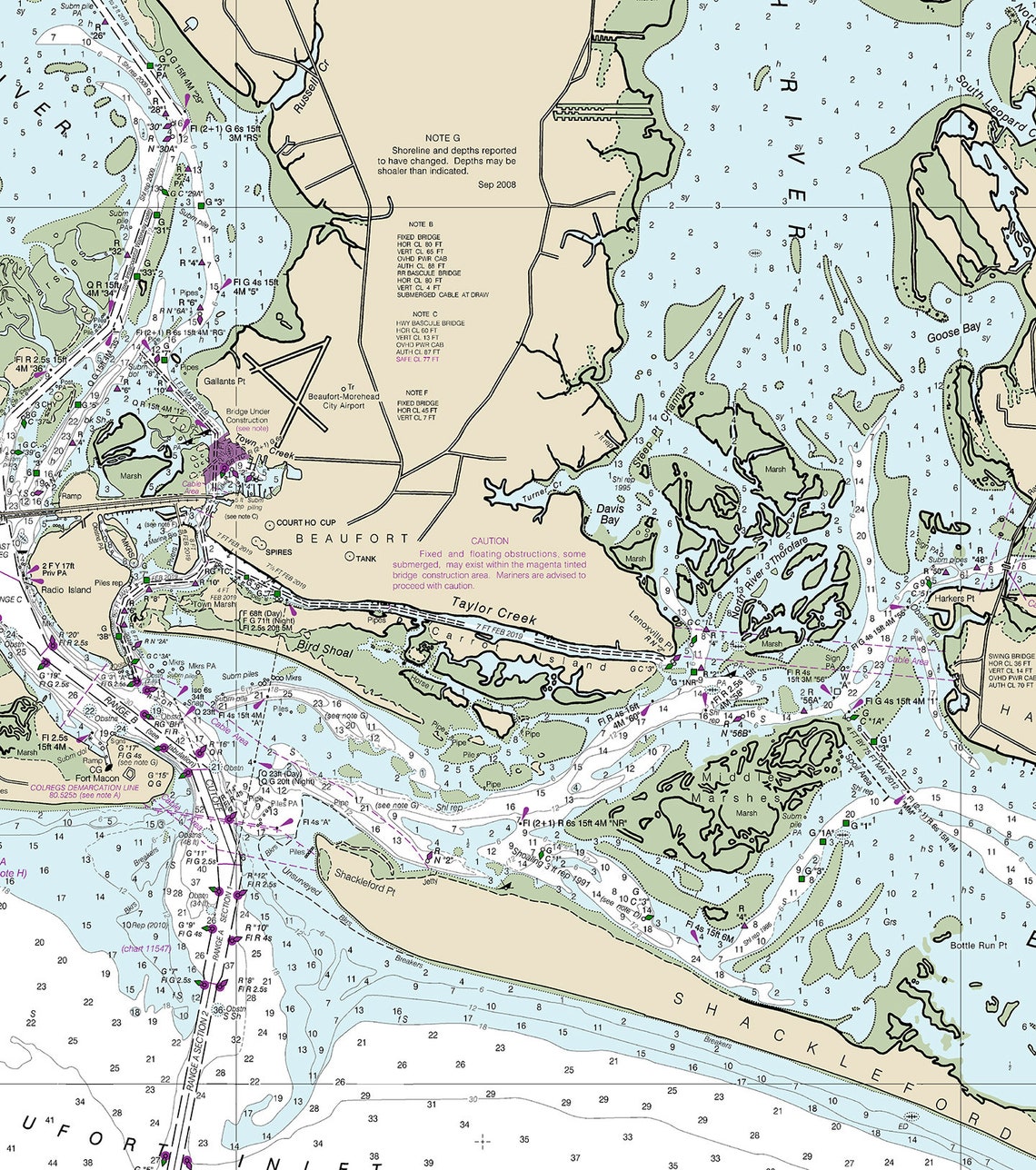 Beaufort Inlet Core Sound North Carolina Nautical Wall Art Reproduction ...