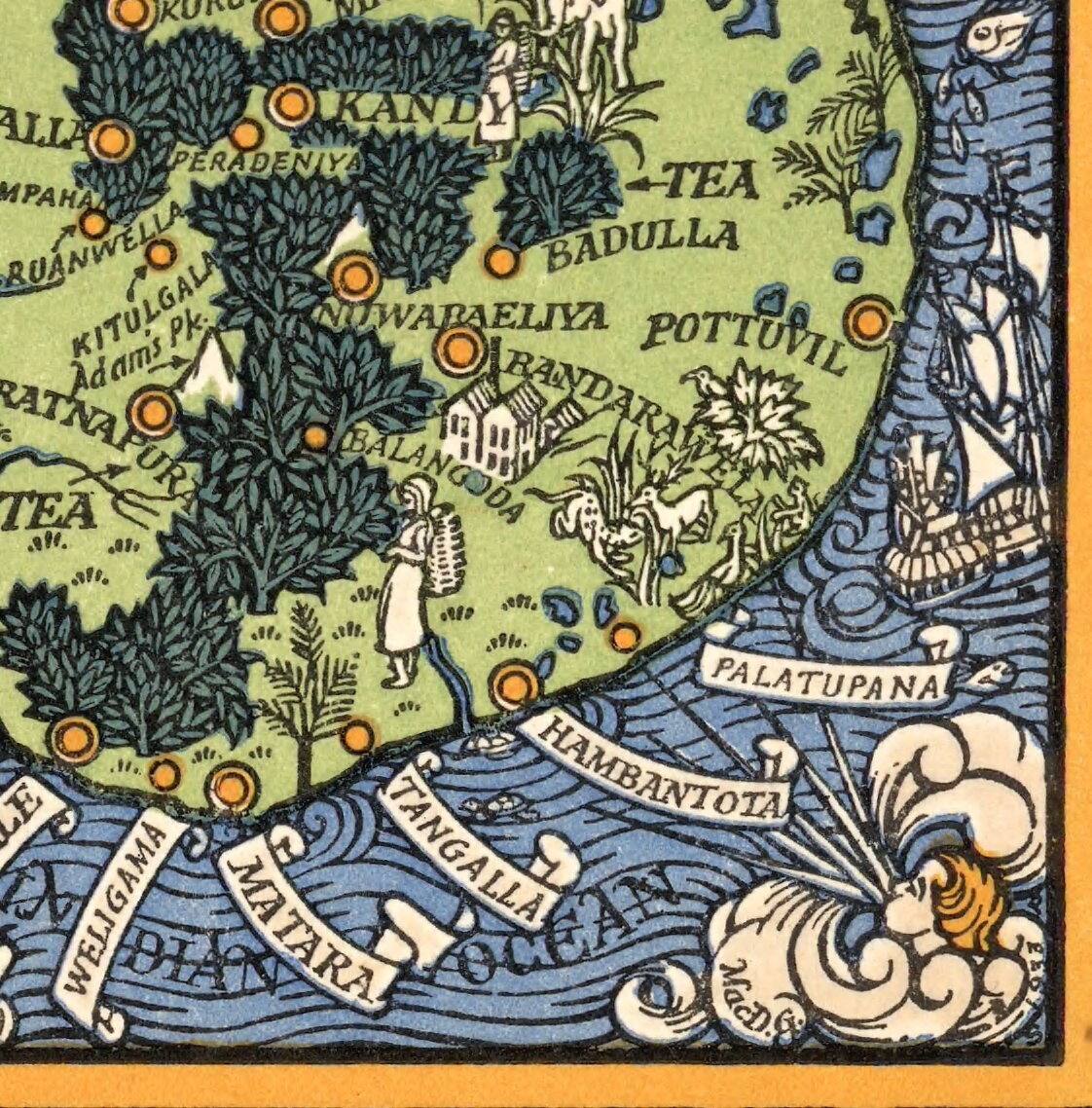 Map of Sri Lanka Ceylon Showing Her Tea Industry. Vintage - Etsy