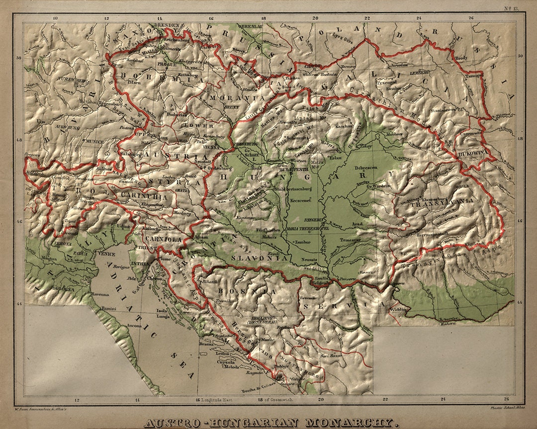 Map of Austro-hungarian Monarchy 1880. Vintage Home Deco - Etsy