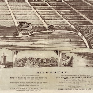 Map of Riverhead, Long Island, New York, 1890. Vintage Home Deco Style ...