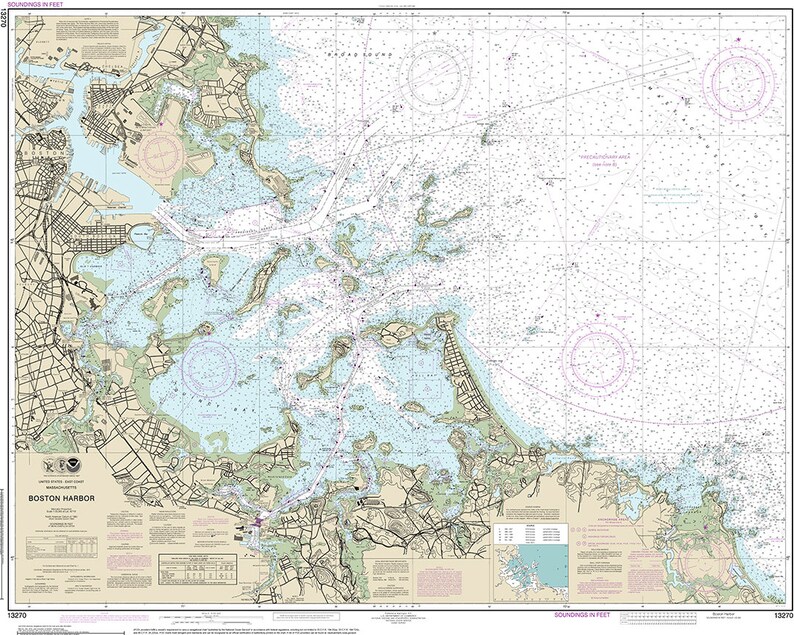 Boston Harbor Coast Massachusetts Nautical Wall Art Reproduction NOAA ...