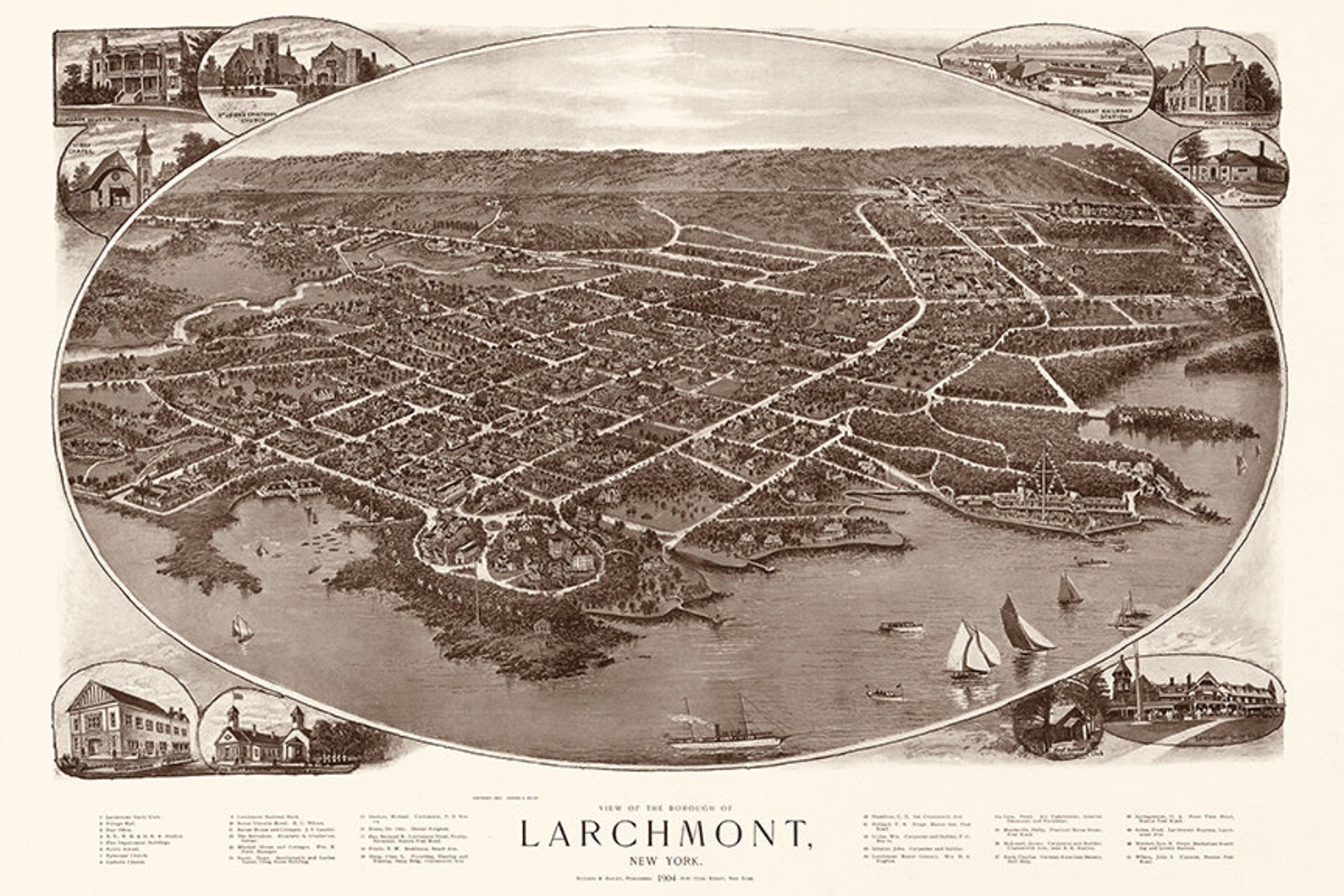 Larchmont, Westchester County, New York NY. Map. Vintage Restoration ...