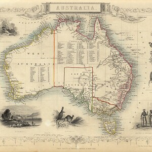 Map of Australia - 1851, Restoration Hardware Home Deco Style Old Wall ...