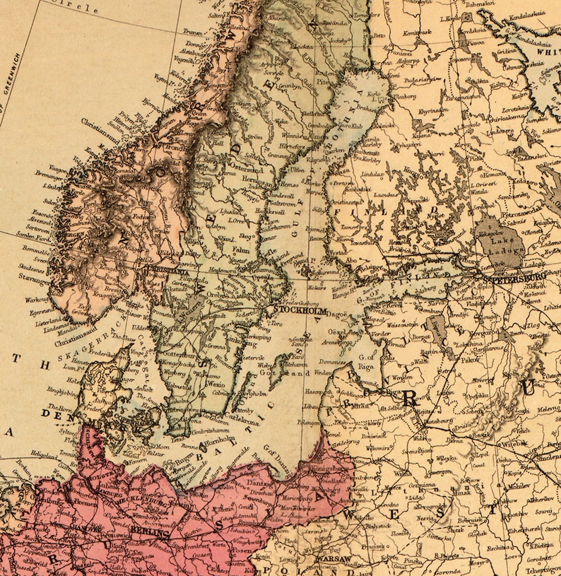 Map of Europe 1871. Also Shows Principal Steamship Routes. - Etsy