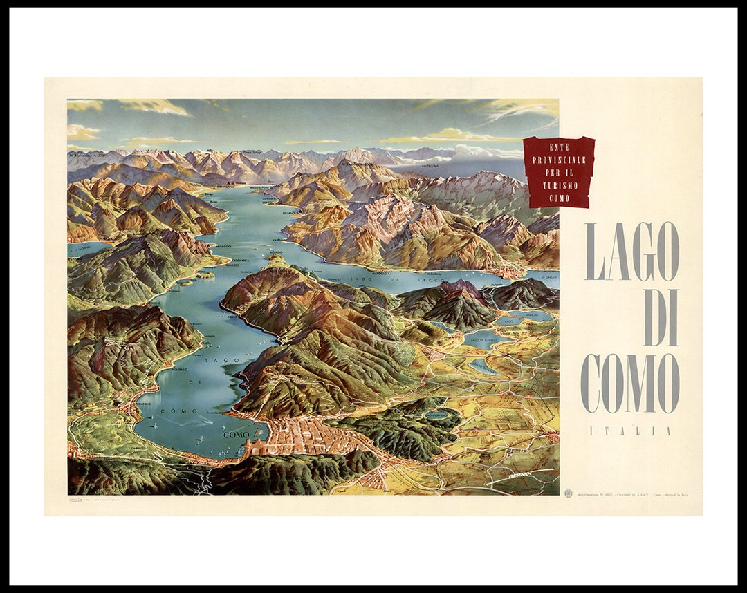 Map of Lake Como, Italy. Lago Di Como, Italia. Ente Provinciale per Il ...
