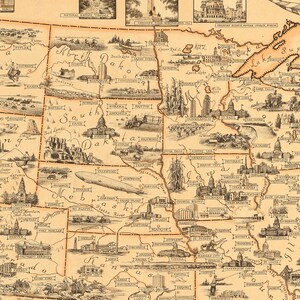 Pictorial Map of United States of America. Vintage Home Décor ...