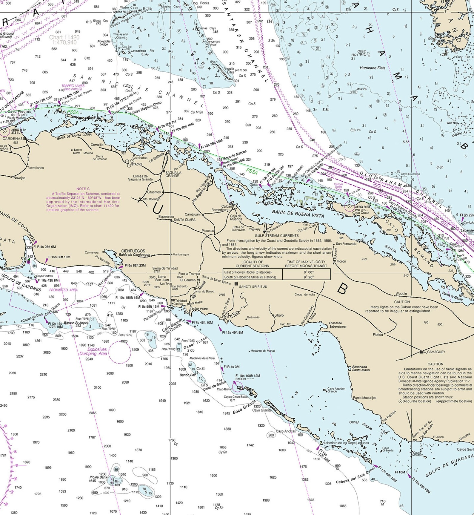 Nautical Charts of Straits of Florida and Approaches Atlantic | Etsy