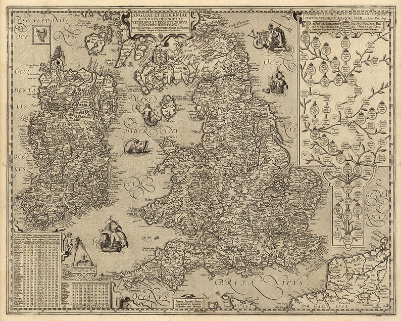 Map of England and Ireland 1605. Vintage Home Deco Style Old - Etsy