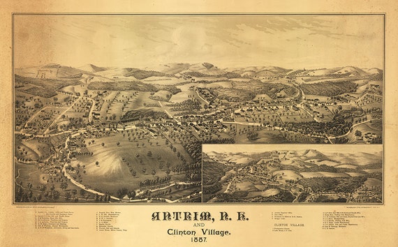 Map of Antrim Hillsborough Co. N.H. and Clinton Village New | Etsy