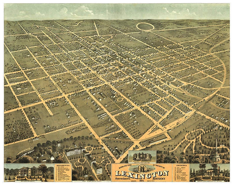 Map of Lexington, Fayette County, Kentucky 1871. Vintage Restoration ...