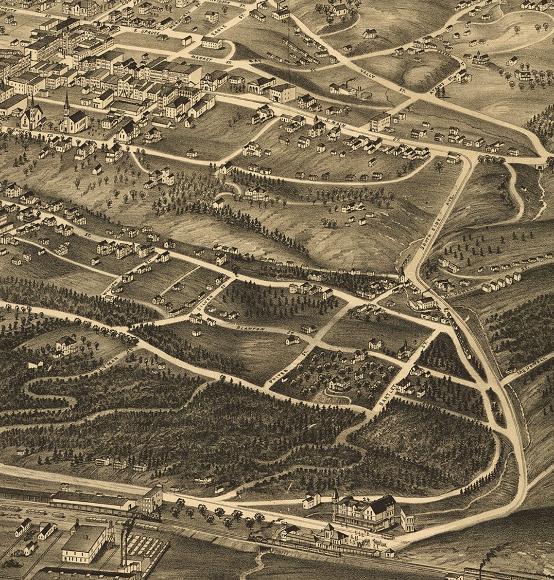 Map of Asheville Buncombe Co. North Carolina N.C. 1891. - Etsy