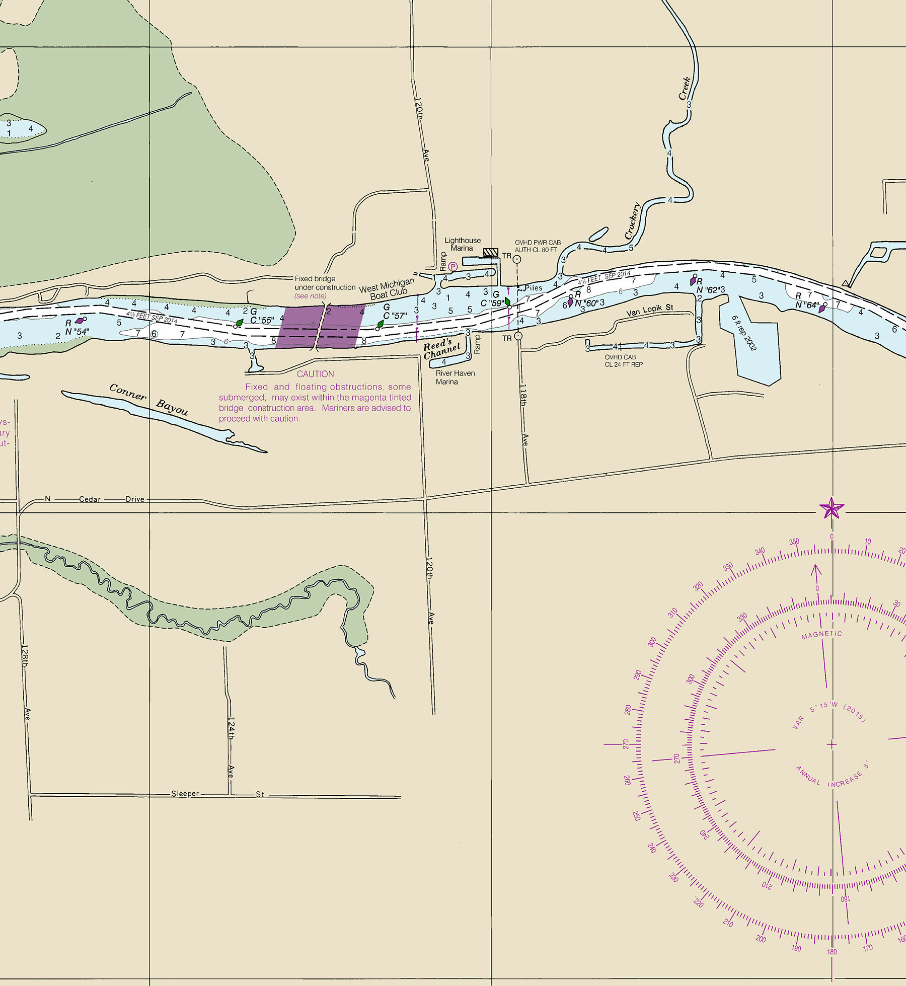 Nautical Chart of Grand River. Dermo Bayou to Bass River. Lake - Etsy