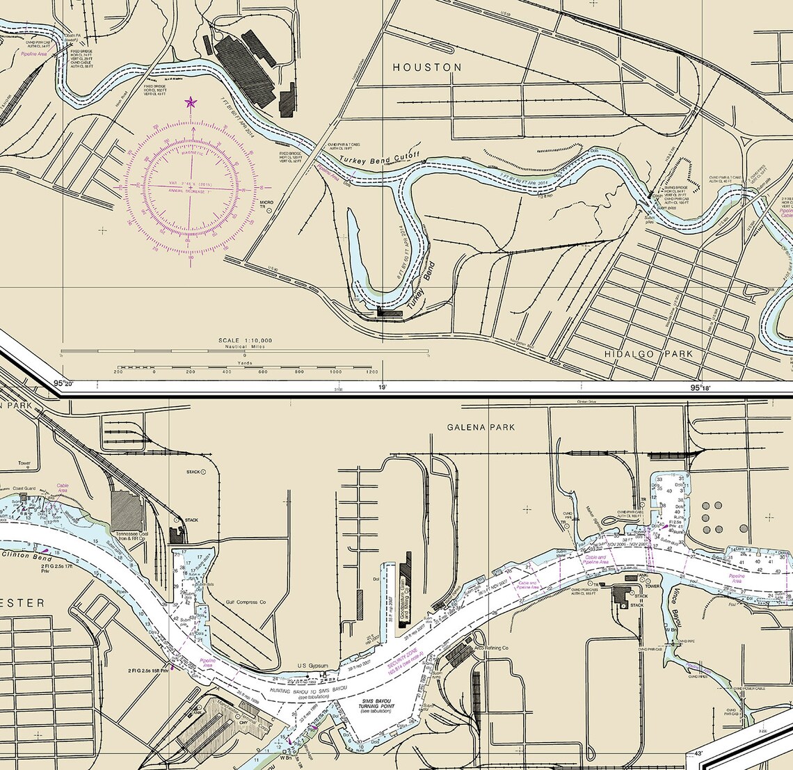 Nautical Charts of Houston Ship Channel Carpenters Bayou to - Etsy