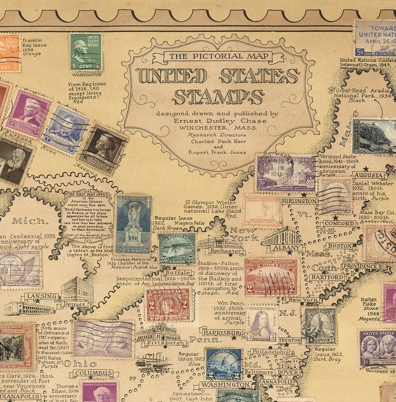 Pictorial Map of United States Stamps Poster U.S. Postage - Etsy