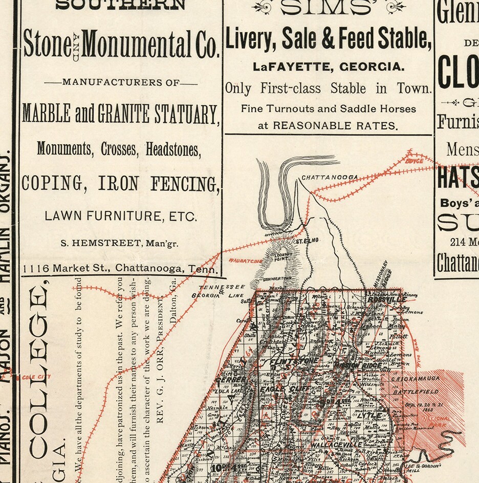 Map of Walker County Georgia GA 1893. Vintage Restoration | Etsy