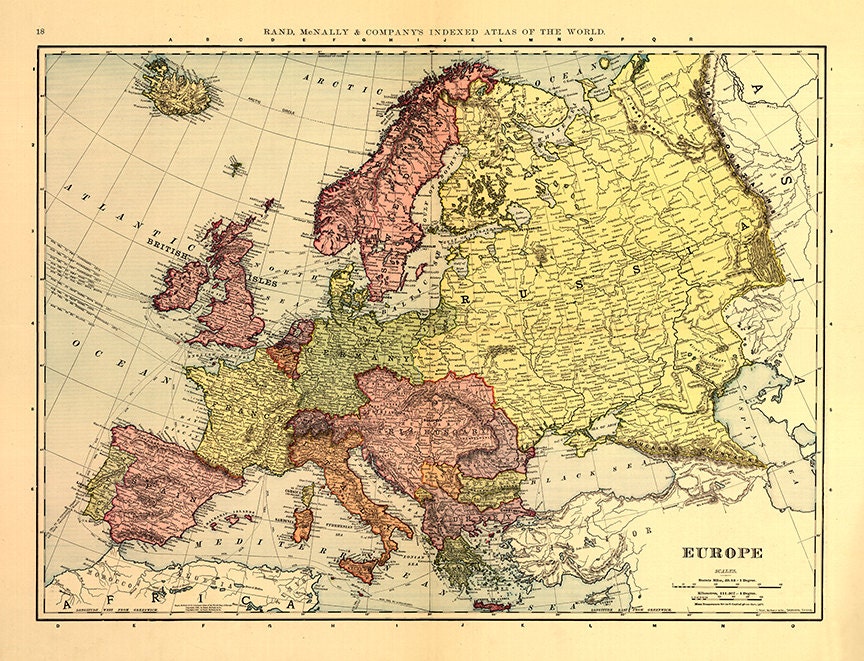 Map of Europe, 1898. Restoration Hardware Home Deco Style Old Wall ...