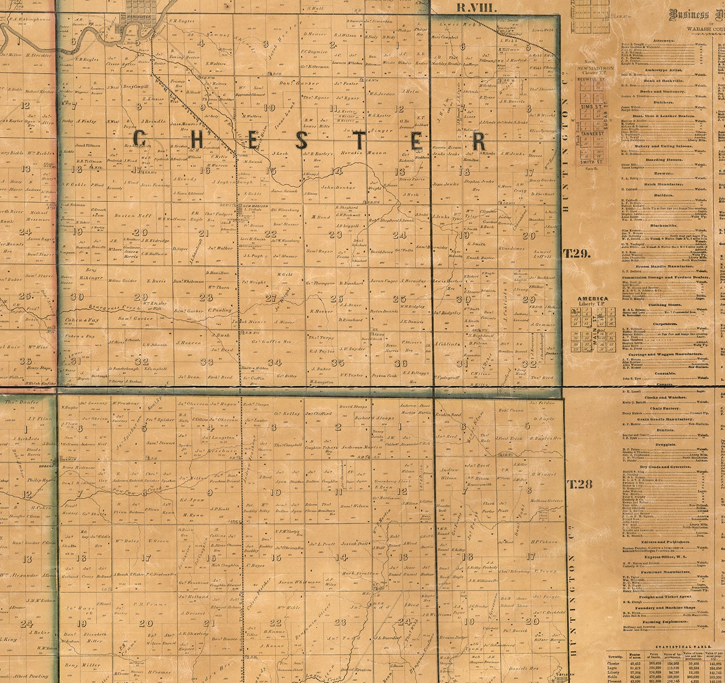 Map of Wabash County Indiana. 1861. Vintage Restoration | Etsy