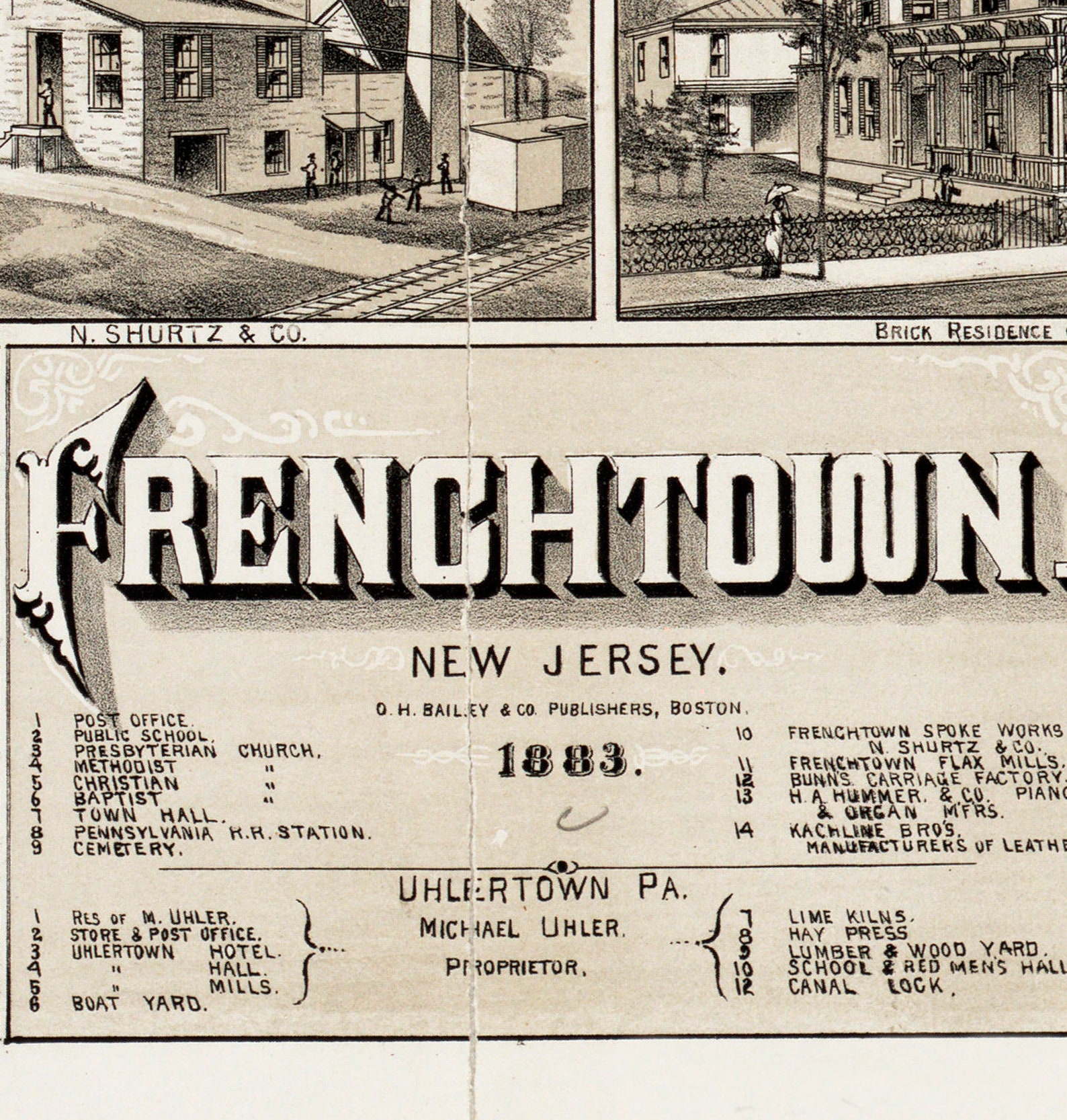 Map of Frenchtown Hunterdon New Jersey NJ 1886. Vintage - Etsy