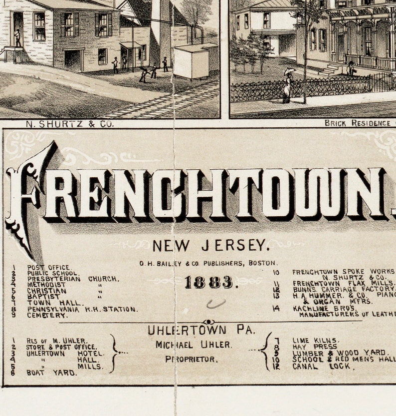 Map of Frenchtown Hunterdon New Jersey NJ 1886. Vintage - Etsy