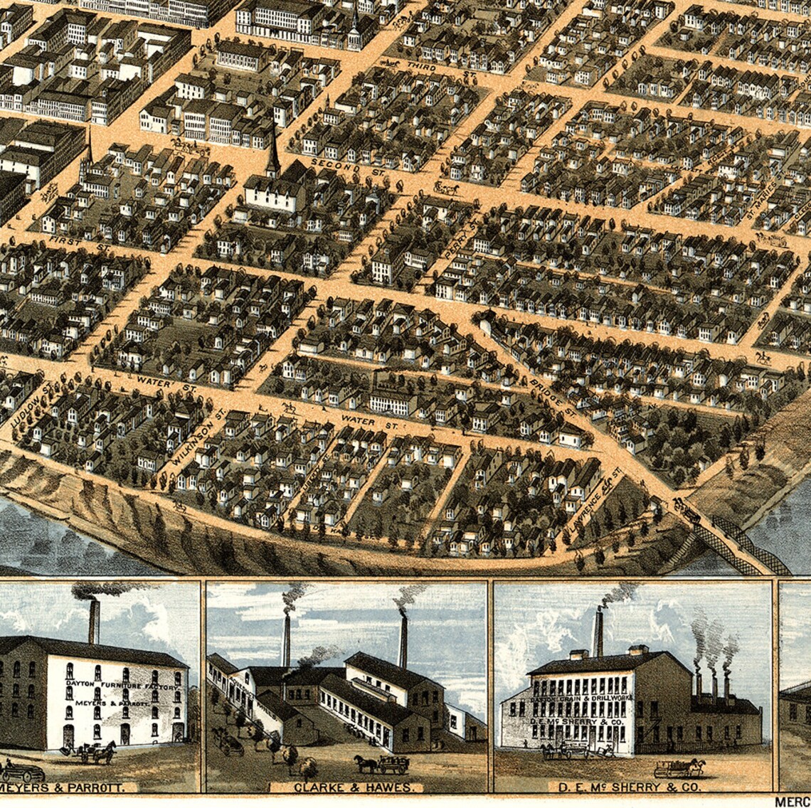 Dayton, Ohio 1870. Merchants Lithographing Co. Historical Vintage ...