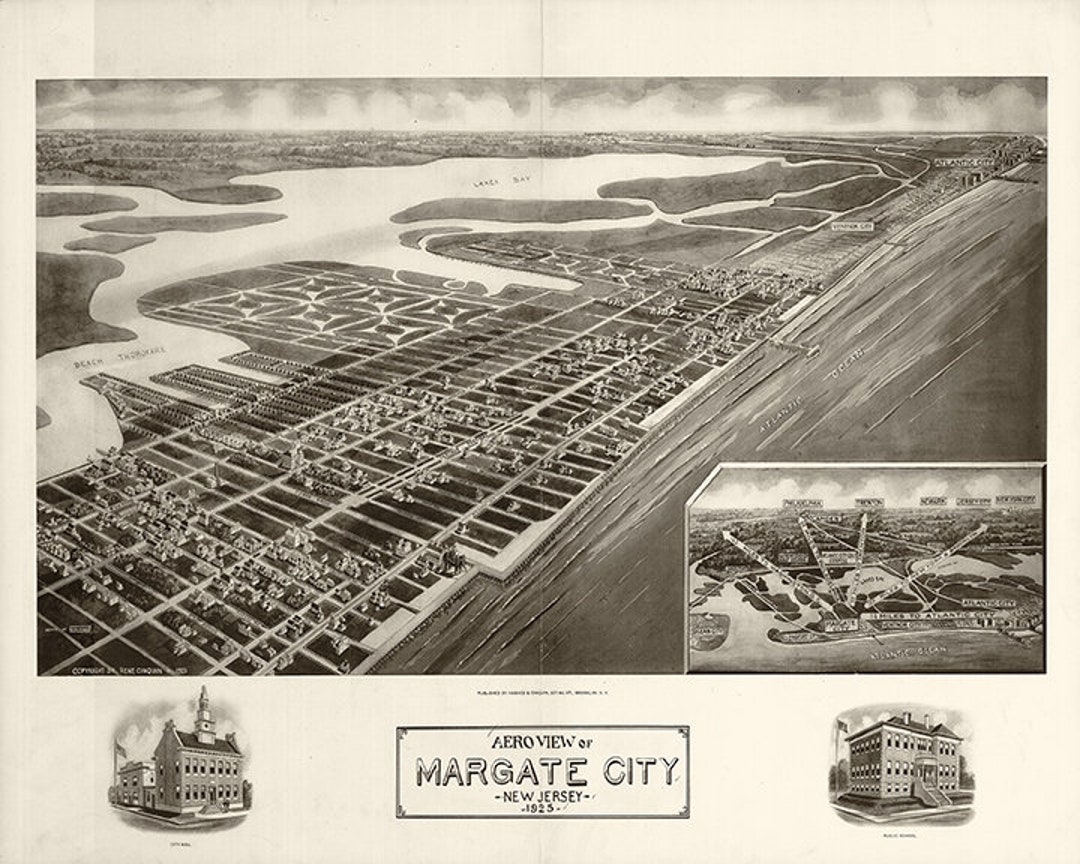 Map of Margate City, Atlantic Co., New Jersey 1925. Vintage Restoration ...
