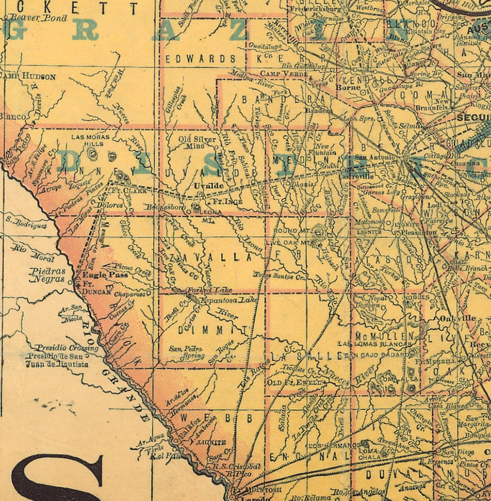 Map of Texas From 1876. Restoration Hardware Home Deco Style Old Wall ...
