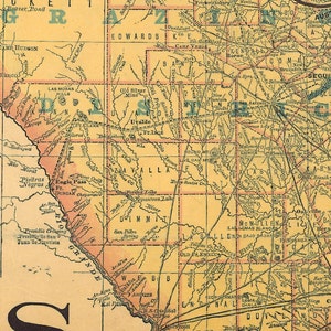 Map of Texas From 1876. Restoration Hardware Home Deco Style Old Wall ...