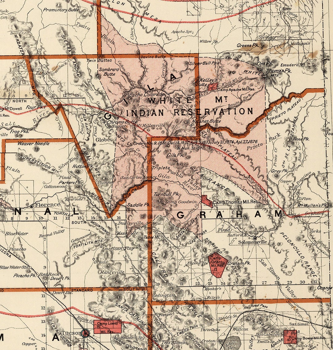 Map of Territory of Arizona 1883. Vintage Home Deco Style Old | Etsy