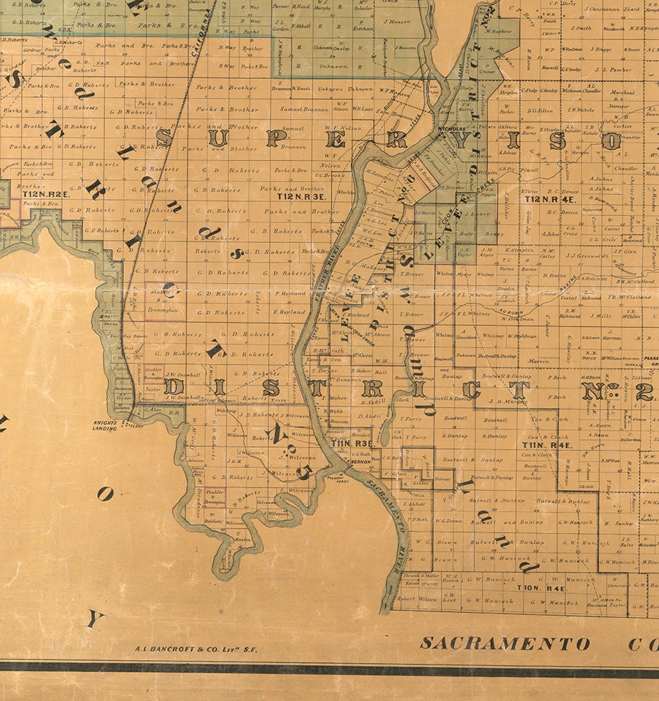 Sutter County map California CA 1873. Vintage restoration | Etsy