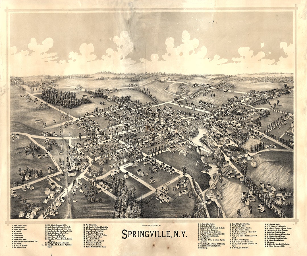 Map of Springville, Erie County, New York, NY, 1892 Home Deco Style Old ...