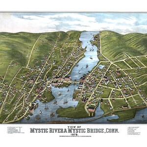 Mystic River & Mystic Bridge, Connecticut (conn.) 1879. Fully Restored ...