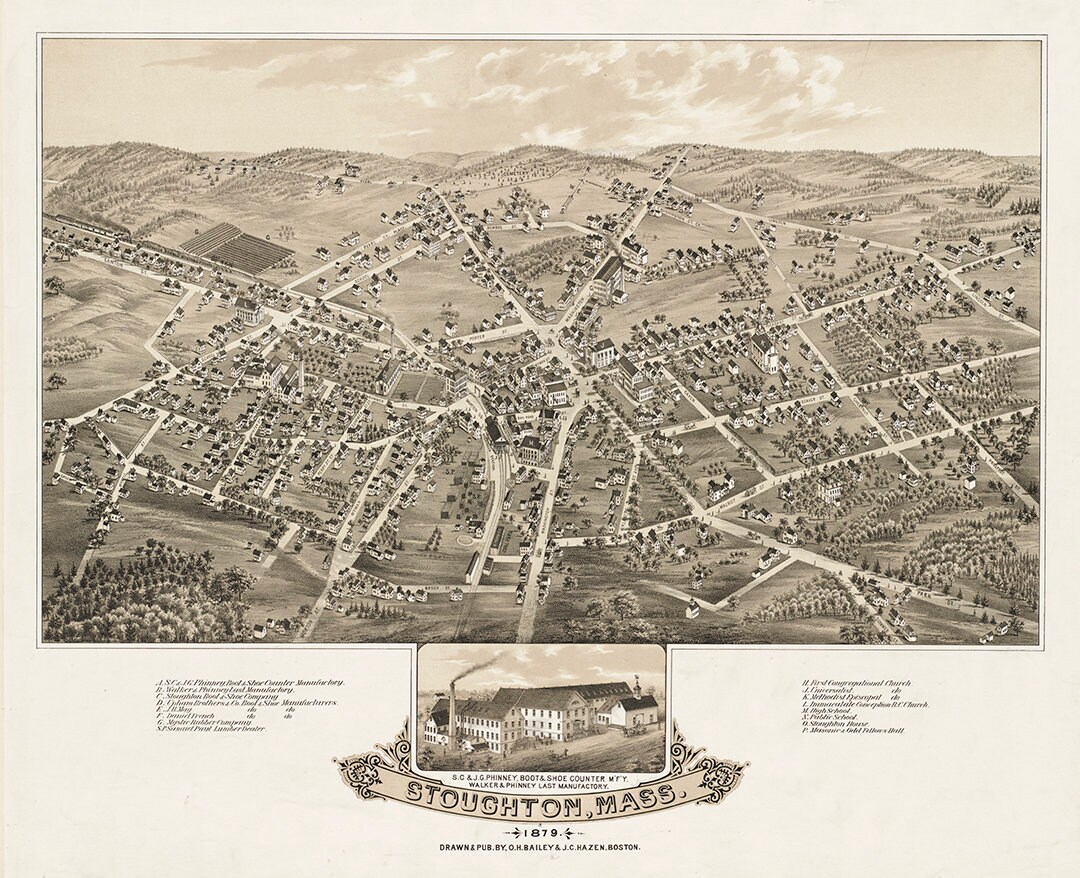 Map of Stoughton, Norfolk Co., Massachusetts. 1879 Vintage Reproduction ...