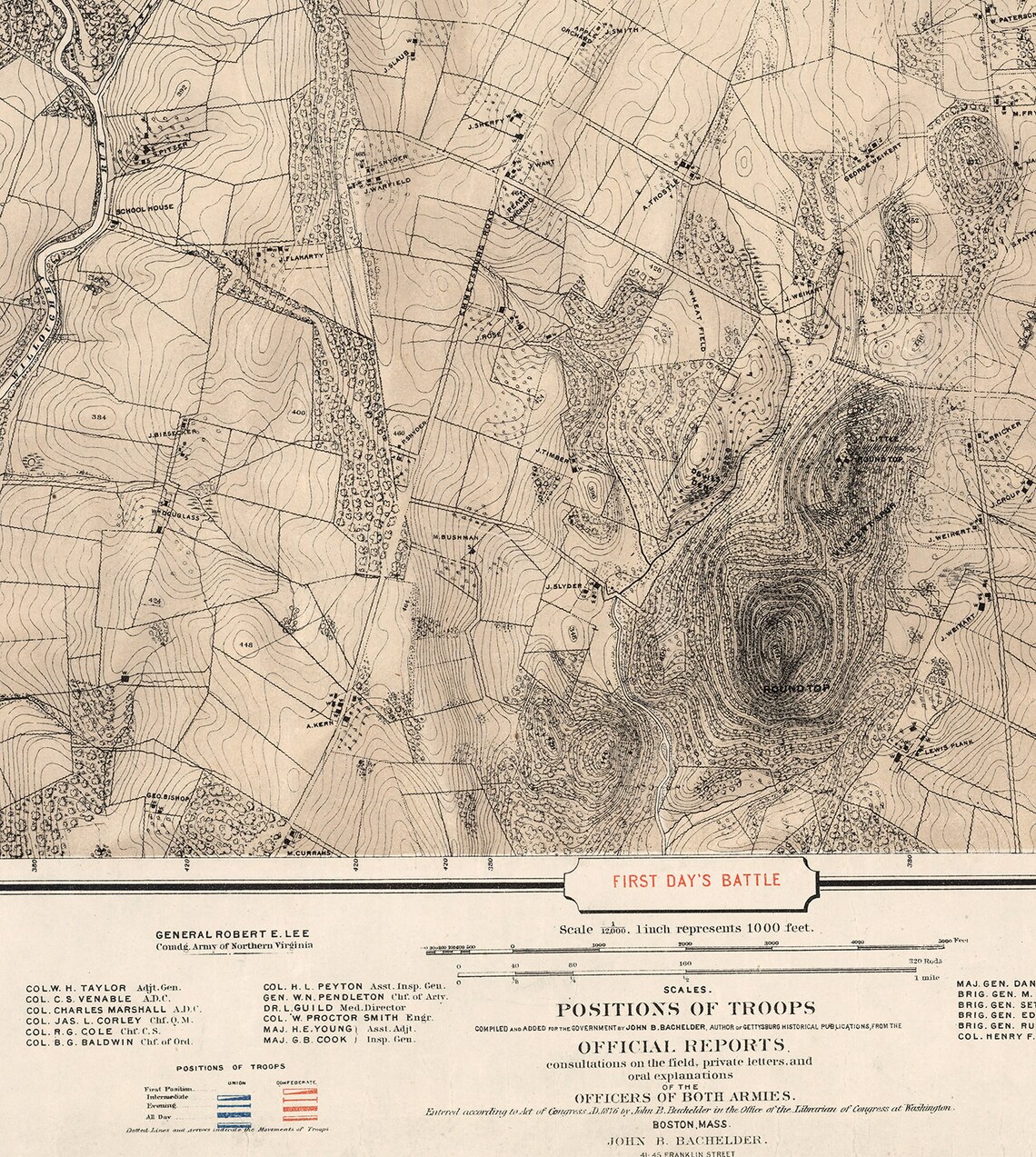 Map of First Day's Battle. Gettysburg July 1st 1863. | Etsy