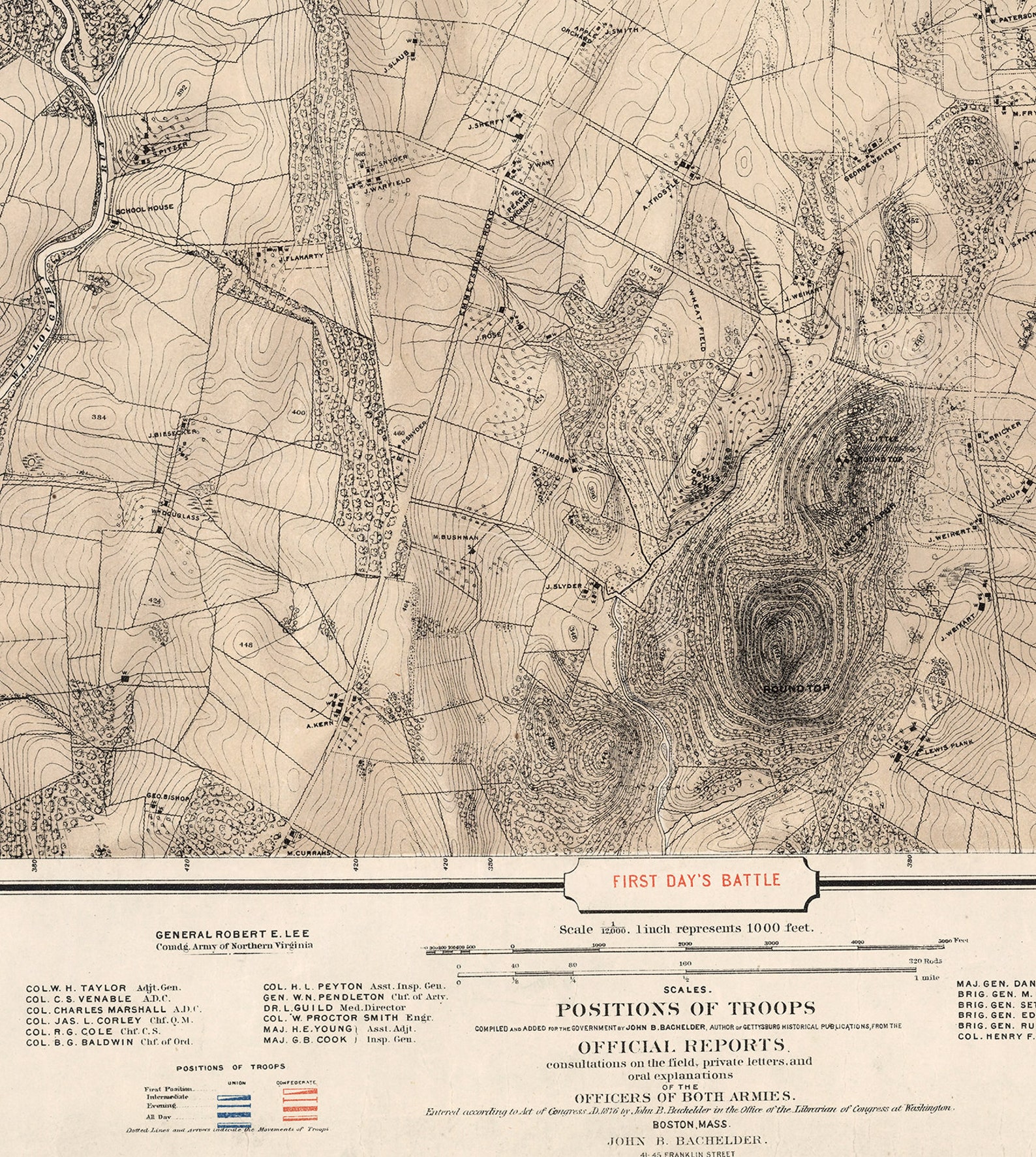 Map of First Day's Battle. Gettysburg July 1st 1863. | Etsy
