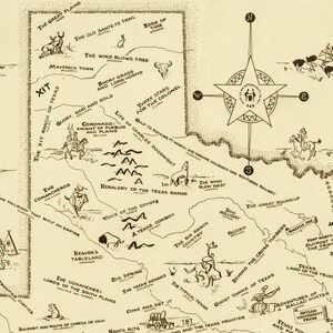 Literary Map of Texas. Home Deco Style Old Reproduction. - Etsy