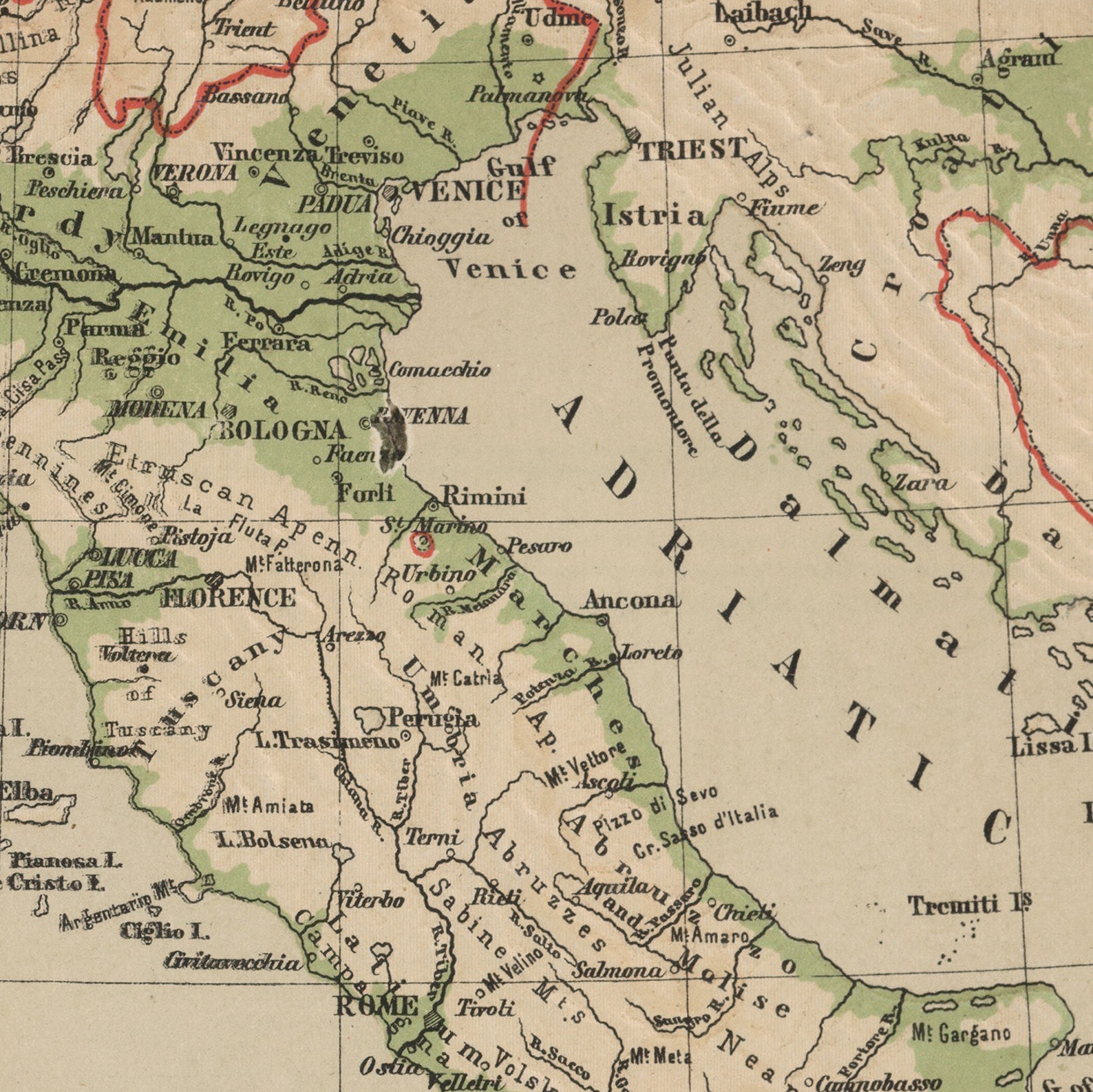 Map of Italy, 1880. Vintage Home Deco Style Old Wall Reproduction Map ...