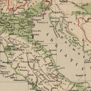 Map of Italy, 1880. Vintage Home Deco Style Old Wall Reproduction Map ...