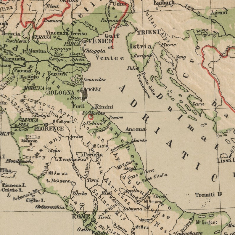 Map of Italy, 1880. Vintage Home Deco Style Old Wall Reproduction Map ...