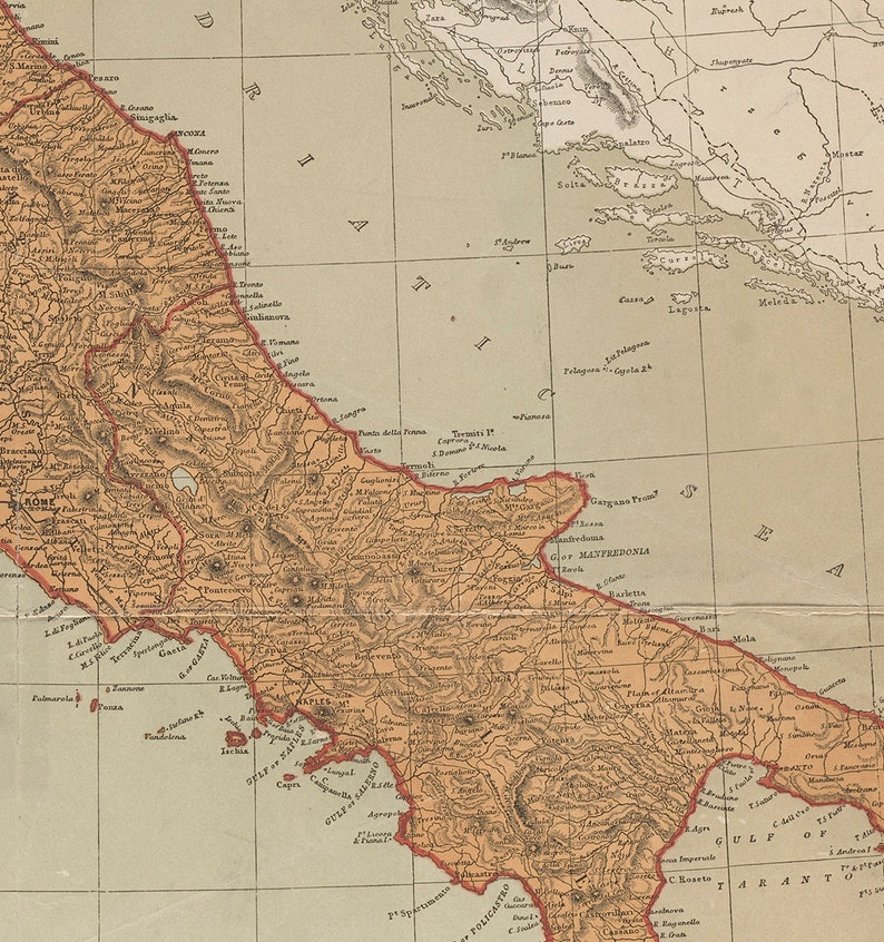 Map of Italy 1860. Vintage Restoration Hardware Home Deco Style Old ...