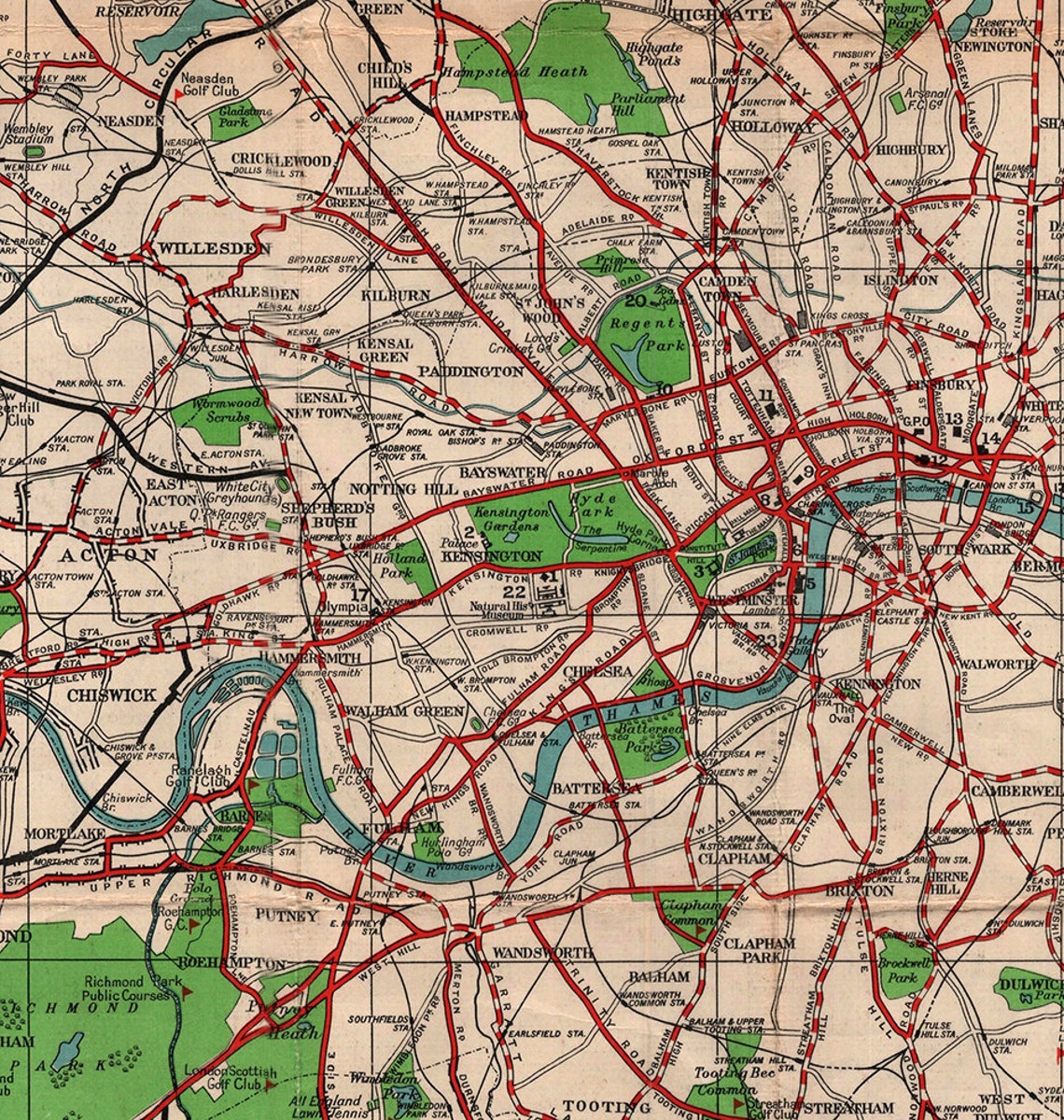 Historic London Map England U.K. 1930s. Restoration Hardware - Etsy