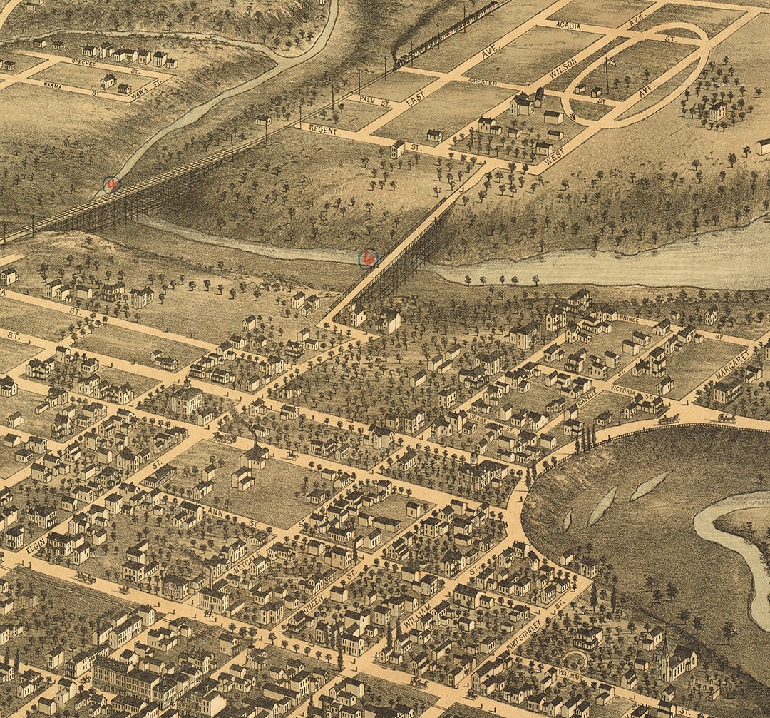 Map of St. Thomas, Ontario, Canada. 1896. Vintage Home Deco Style Old ...