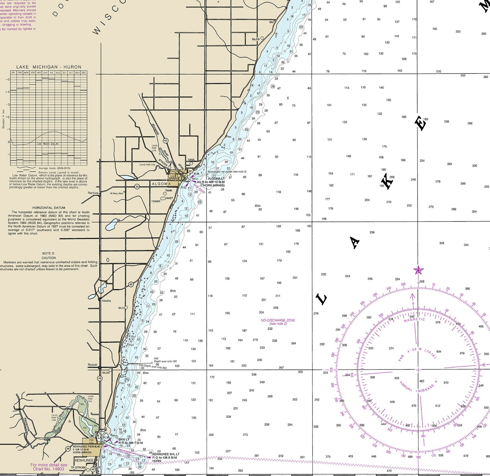 Lower Green Bay Algoma Oconto Lake Michigan Nautical Wall Art NOAA ...