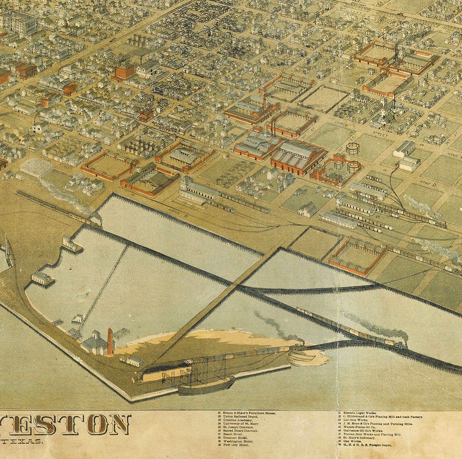 Map of the Galveston, Texas 1891. Vintage Restoration Hardware Home ...