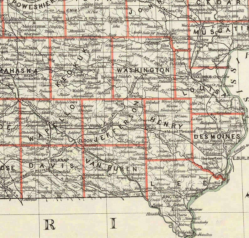 Map of Iowa State 1878. Vintage home Deco Style old wall | Etsy