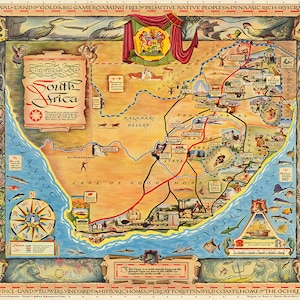 Pictorial Map of South Africa. Vintage Home Deco Style Old Wall ...