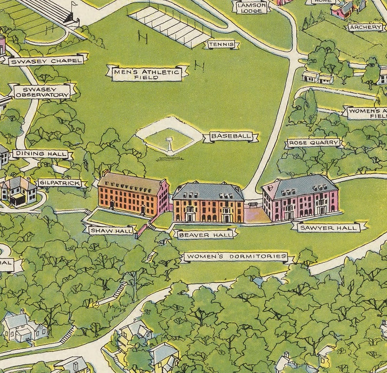 Map of Denison University Granville Ohio OH. Restoration - Etsy