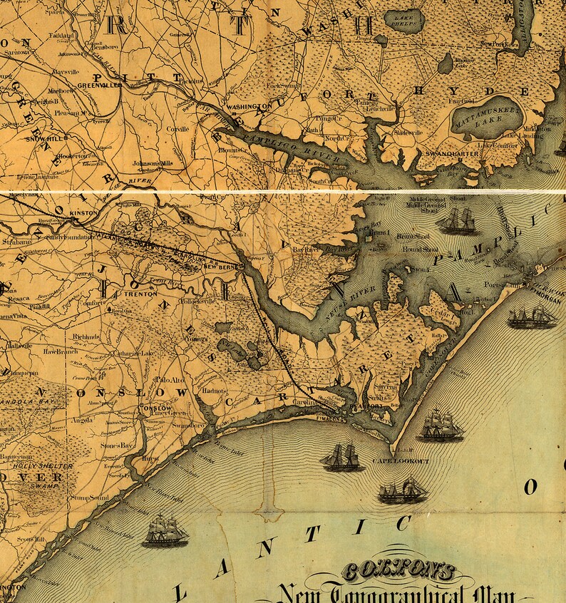 Map of Eastern North Carolina With Part of Virginia and South Carolina ...