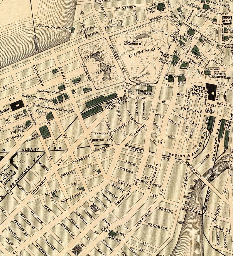 Map of Boston 1884. Restoration Hardware Home Deco Style Old | Etsy
