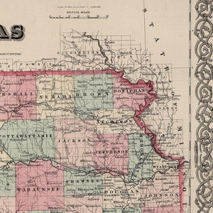 Map of Kansas State. 1863 Vintage Home Deco Style Old Wall Reproduction ...