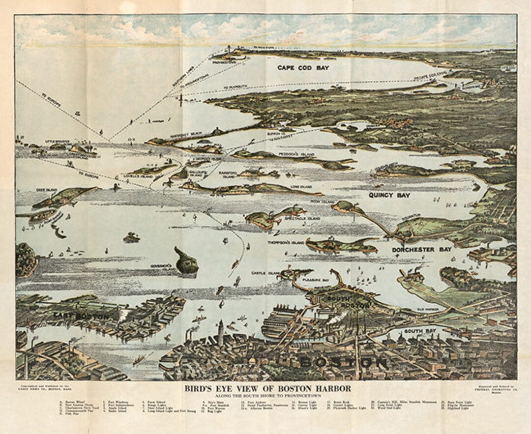 Bird's Eye View of Boston Harbor Along the South Shore to Provincetown ...